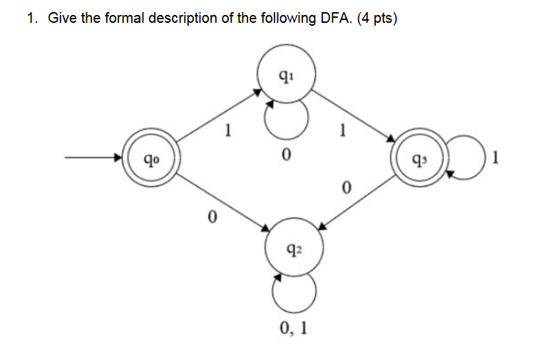 Solved 1. Give the formal description of the following DFA. | Chegg.com