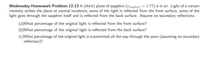 Solved Wednesday Homework Problem 12.13 A (thick) plane of | Chegg.com