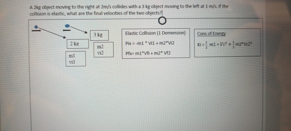 Solved A 2kg object moving to the right at 2m/s collides | Chegg.com