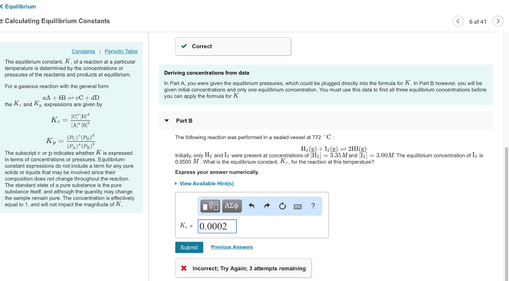 Solved Equilibrium ± Calculating Equilibrium Constants 60f | Chegg.com