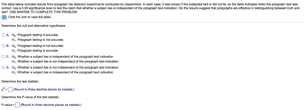 Solved Polygraph test indicated that the subject lied | Chegg.com