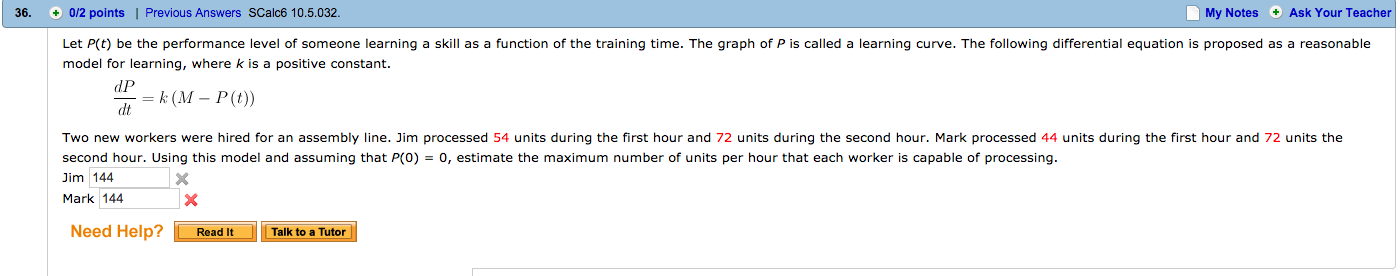 Solved Let P(t) be the performance level of someone learning | Chegg.com