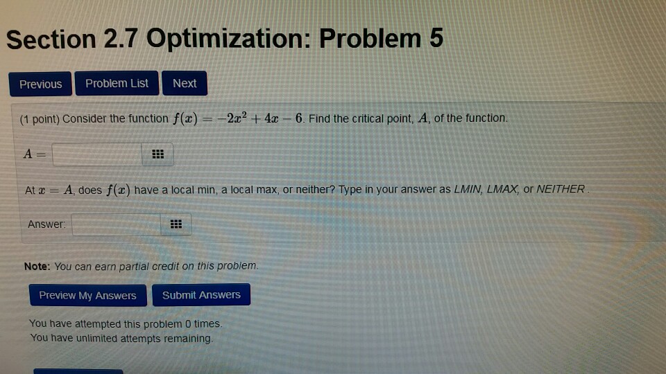 Solved Section 2.7 Optimization: Problem 4 Previous Problem | Chegg.com