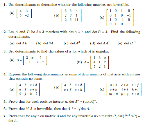 Use determinants to determine whether the following | Chegg.com