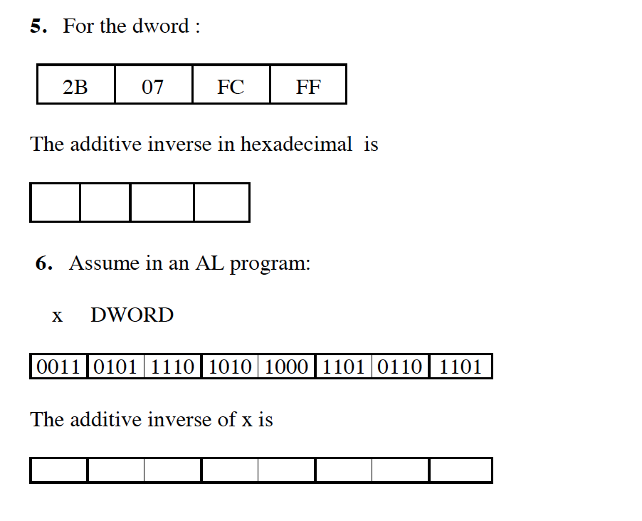 Solved For the dword : The additive inverse in hexadecimal | Chegg.com
