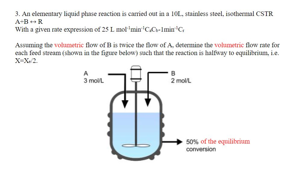 Solved 3. An elementary liquid phase reaction is carried out | Chegg.com