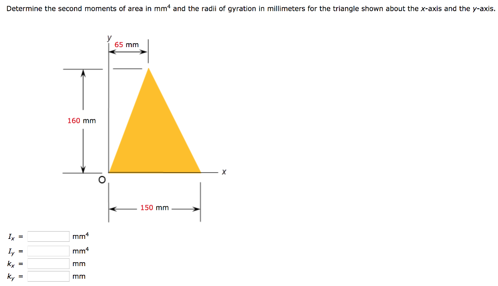 Solved Determine the second moments of area in mm4 and the | Chegg.com
