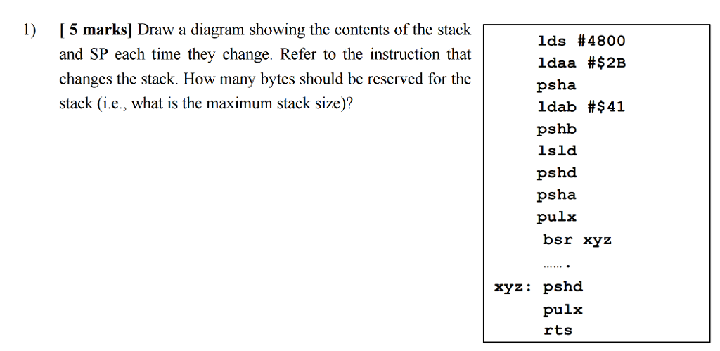 Draw a diagram showing the contents of the stack and | Chegg.com