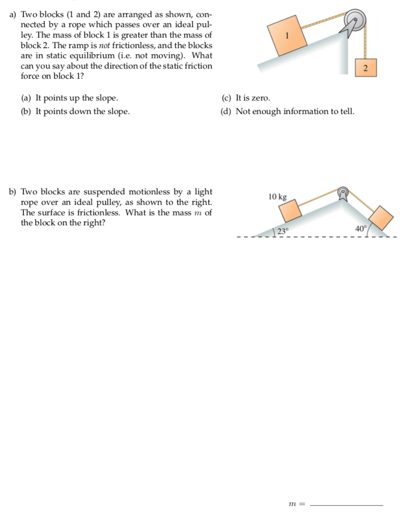 Solved a) Two blocks (1 and 2) are arranged as shown, con | Chegg.com