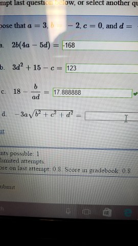 Solved suppose that a=3, b=-2, c=0, d=-6. find the values of | Chegg.com