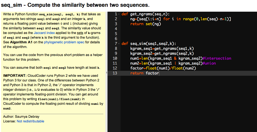 CSc 120: Sequence-set Similarity Expected Behavior | Chegg.com