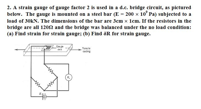 Solved 2. A strain gauge of gauge factor 2 is used in a d.c. | Chegg.com