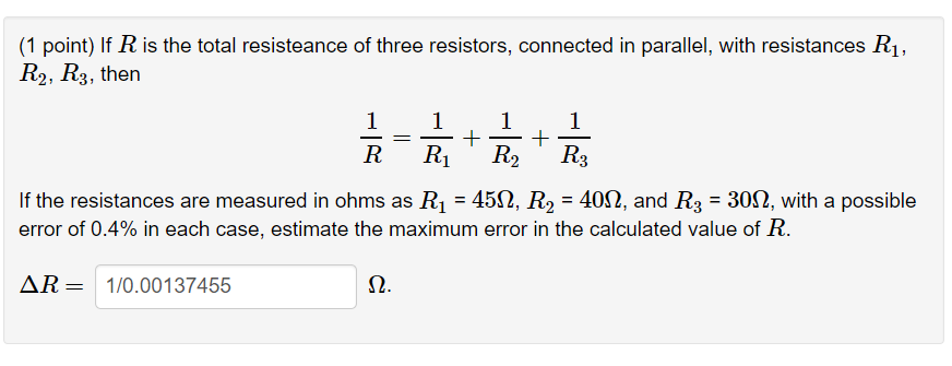 Solved (1 point) If R is the total resisteance of three | Chegg.com