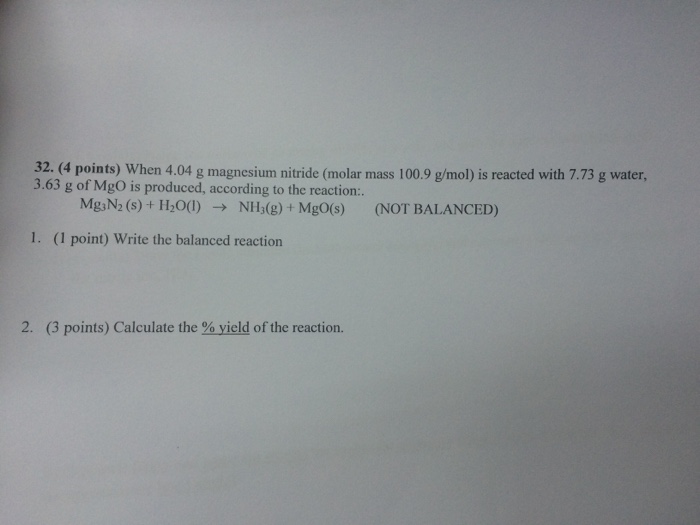 Solved When 4.04 g magnesium nitride (molar mass 100.9 | Chegg.com