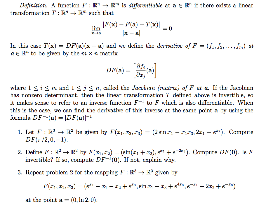 Solved Definition. A function F: R^n rightarrow R^m is | Chegg.com
