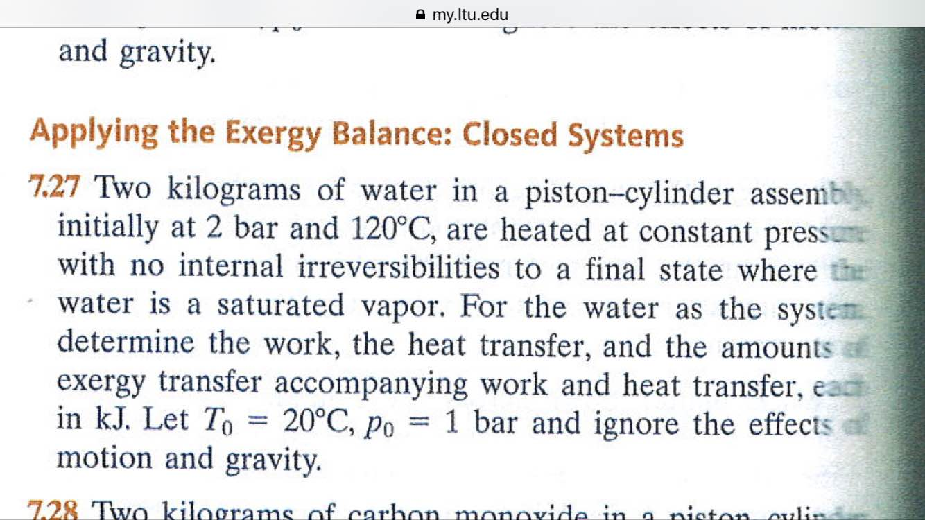 Solved Applying the Exergy Balance: Closed Systems Two | Chegg.com