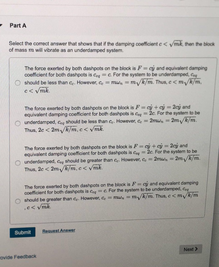 Solved Two identical dashpots are arranged parallel to each | Chegg.com