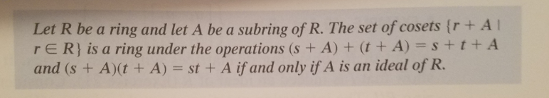 Solved Let R be a ring and let A be a subring of R. The set | Chegg.com