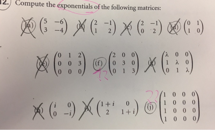 Solved Compute the exponentials of the following matrices: | Chegg.com