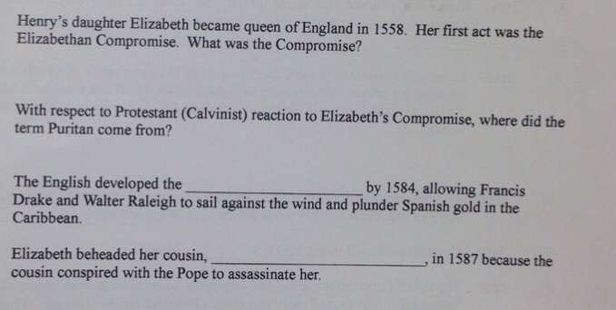 Henry's daughter Elizabeth became queen of England in | Chegg.com