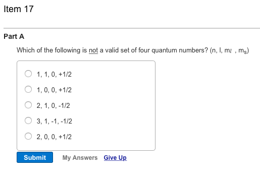 Solved Item 17 Part A Which of the following is not a valid | Chegg.com