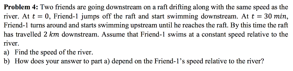 Solved Problem 4: Two friends are going downstream on a raft | Chegg.com