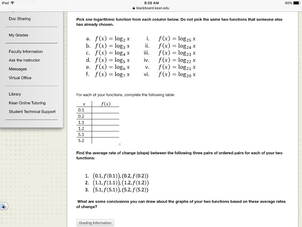 Solved iPad令 90% 9:26 AM blackboard.kean.edu Doc Sharing | Chegg.com