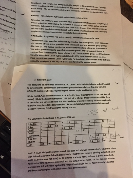 Part of a biochem lab assignment. Question #2 b) | Chegg.com