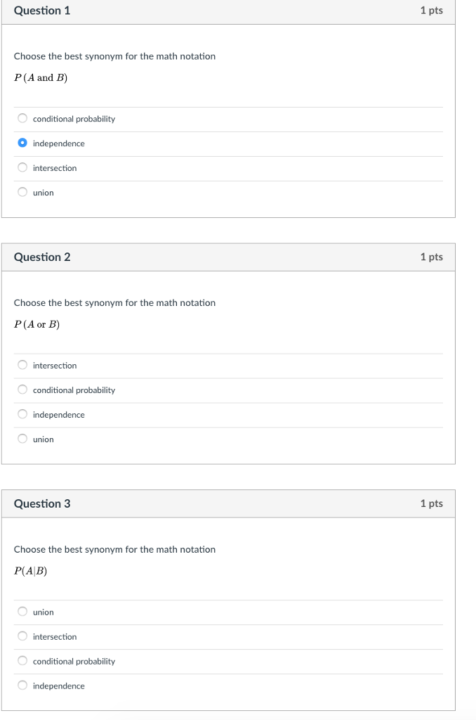 Solved Question 1 1 pts Choose the best synonym for the math | Chegg.com