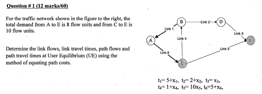 Question # 1 (12 marks/60) For the traffic network | Chegg.com