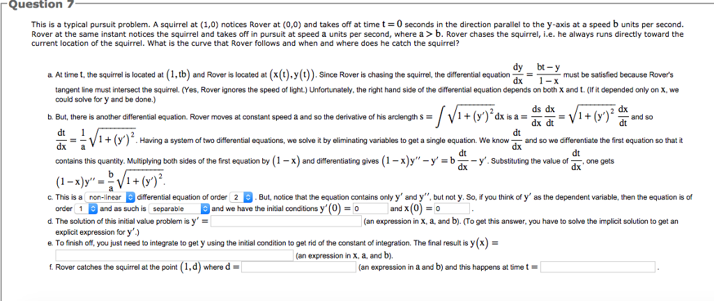Solved This is a typical pursuit problem. A squirrel at (1, | Chegg.com