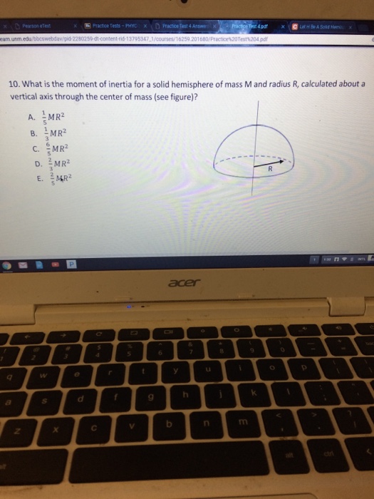 Solved What is the moment of inertia for a solid hemisphere | Chegg.com