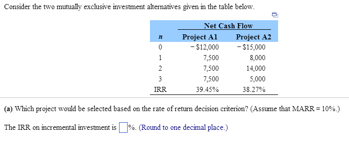 Solved Consider the two mutually exclusive investment | Chegg.com