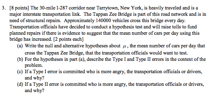 Solved 3. [8 points] The 30-mile I-287 corridor near | Chegg.com