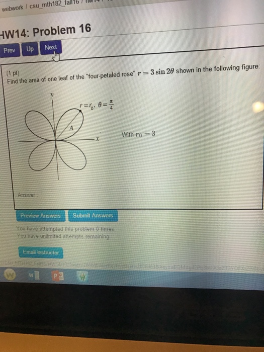 Solved webwork csu mth182 16 hw 14 15 fall Problem 15 Prev | Chegg.com