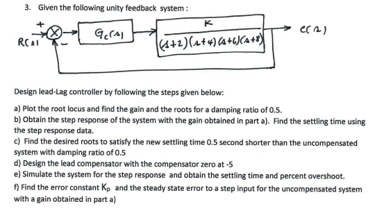 Solved 3. Given the following unity feedback system: RCAI | Chegg.com