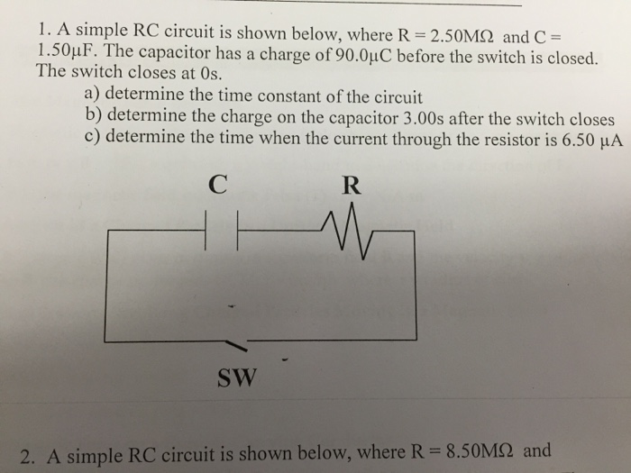 Solved 1. A simple RC circuit is shown below, where R = | Chegg.com