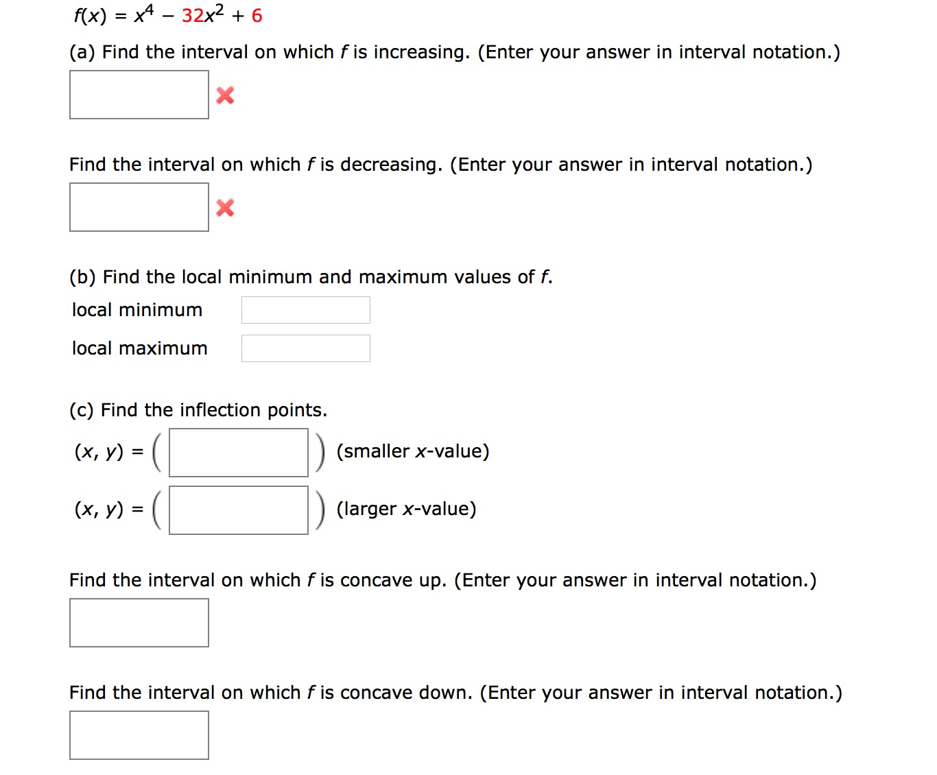 Solved F x 4x 3 6x 2 24x 5 a Find The Intervals Chegg