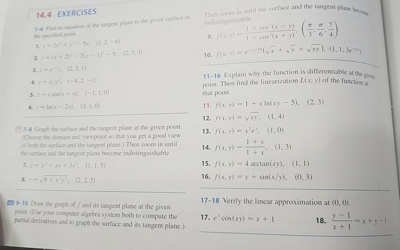 Then zoom in until the surface and the tangent pl | Chegg.com