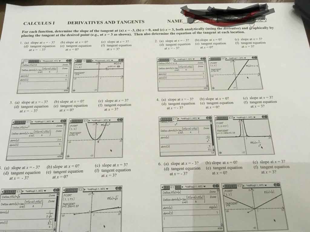 Solved CALCULUS I DERIVATIVES AND TANGENTS NAME For each | Chegg.com