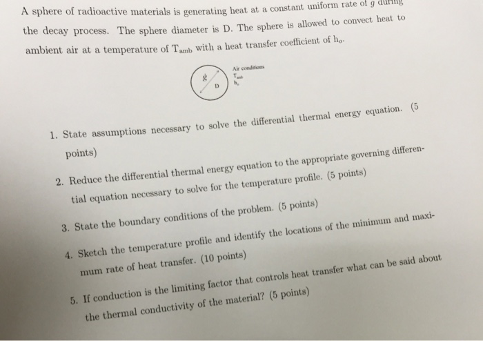 Solved A sphere of radioactive materials is generating heat | Chegg.com
