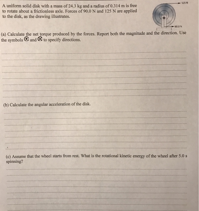 Solved A uniform solid disk with a mass of 24.3 kg and a | Chegg.com