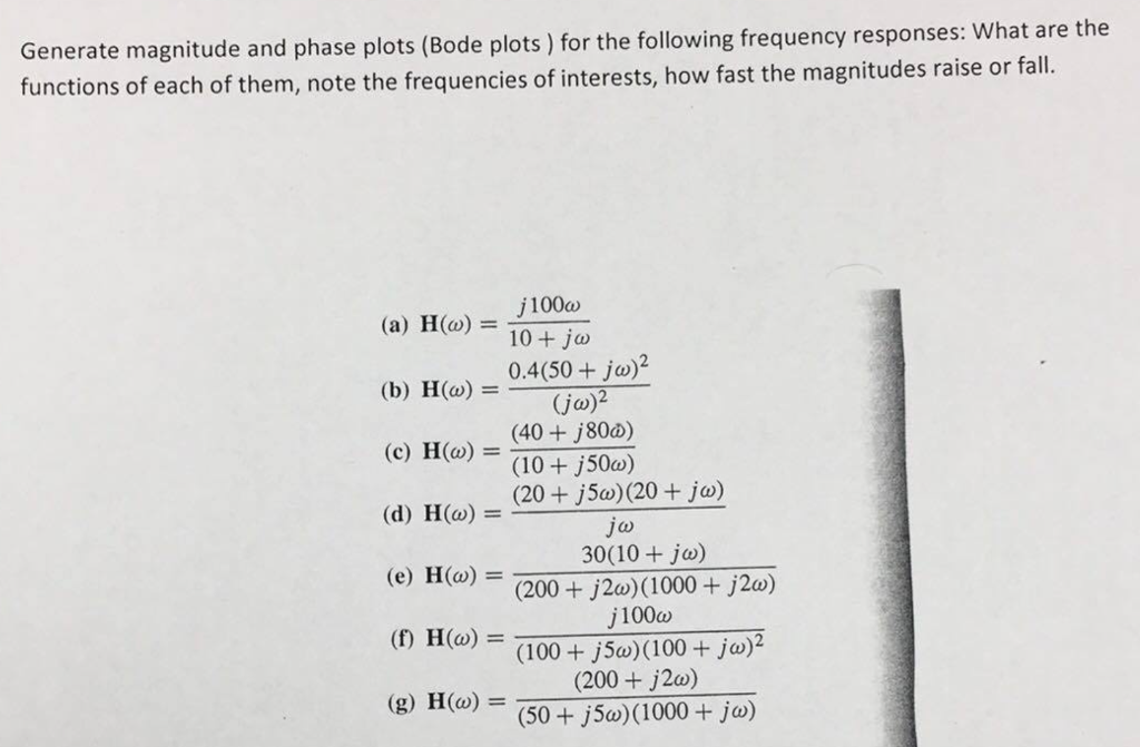 Solved Generate magnitude and phase plots (Bode plots) for | Chegg.com