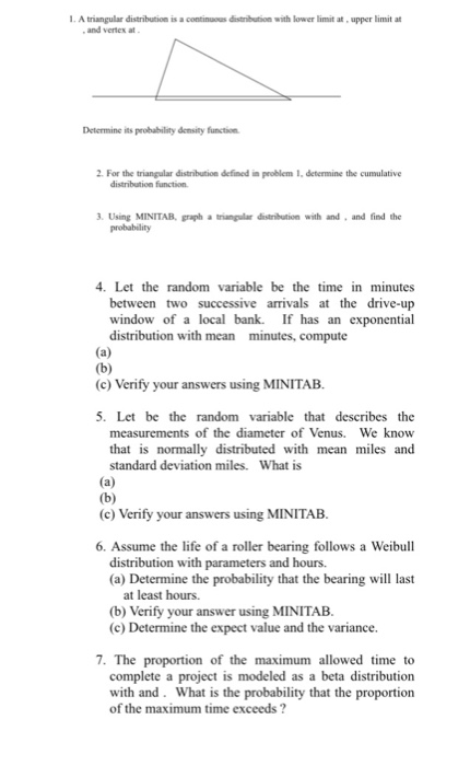Solved A triangular distribution is a continuous | Chegg.com