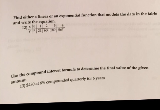 Solved Find cither a linear or an exponential function that | Chegg.com