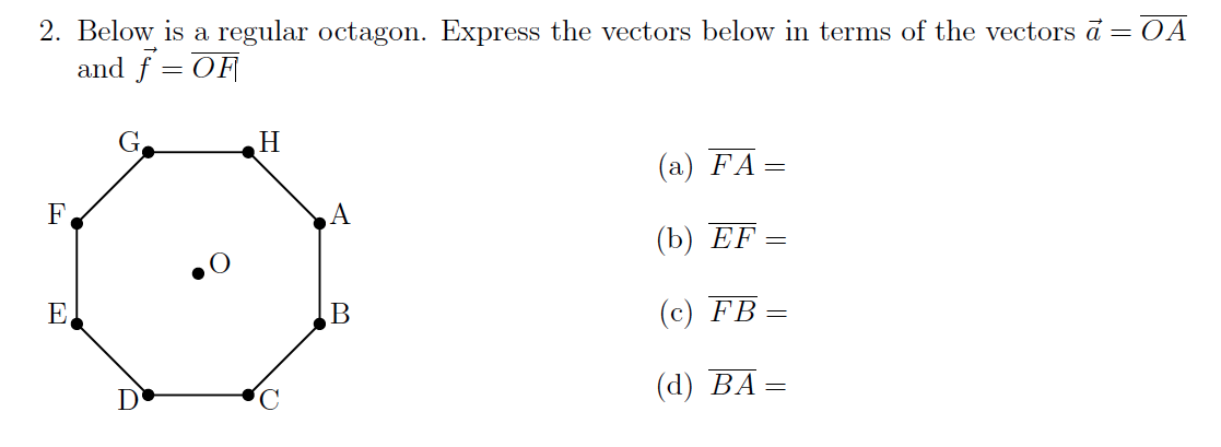 Solved Below is a regular octagon. Express the vectors below | Chegg.com