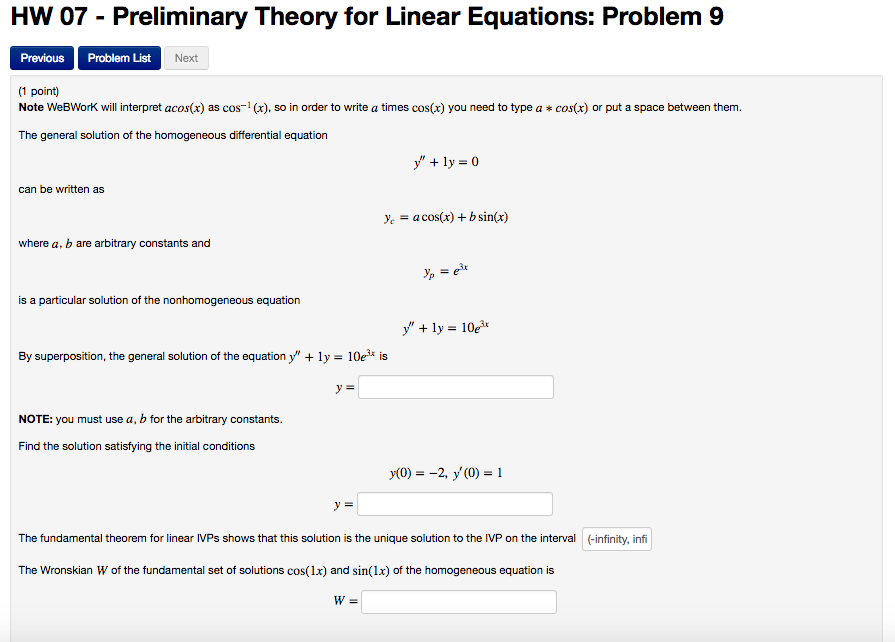 Solved HW 07 - Preliminary Theory for Linear Equations: | Chegg.com