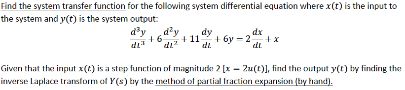 Solved Find the system transfer function for the following | Chegg.com