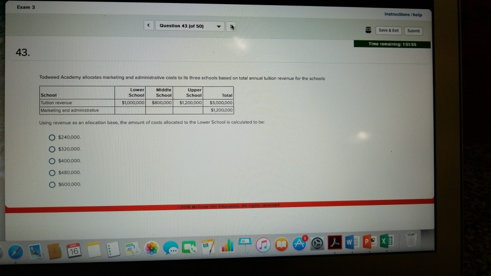 Solved Exam 3 instructions I help Question 43 (of so) | Chegg.com