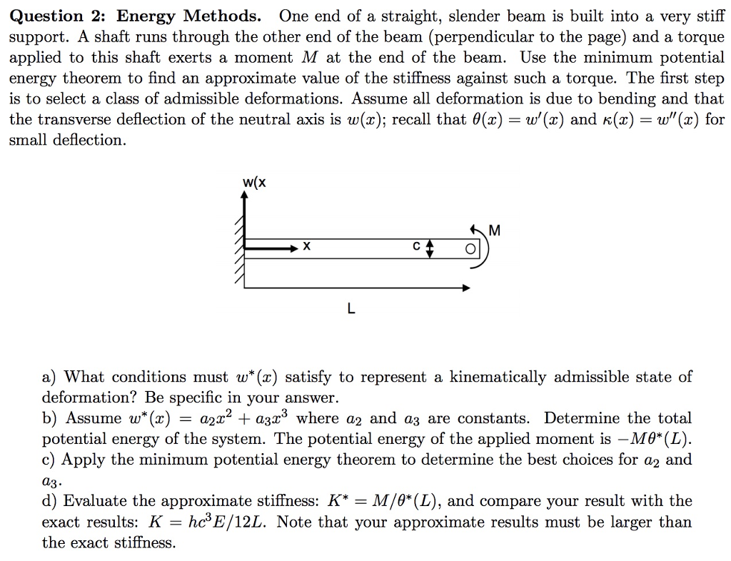 Question 2: Energy Methods. One end of a straight, | Chegg.com